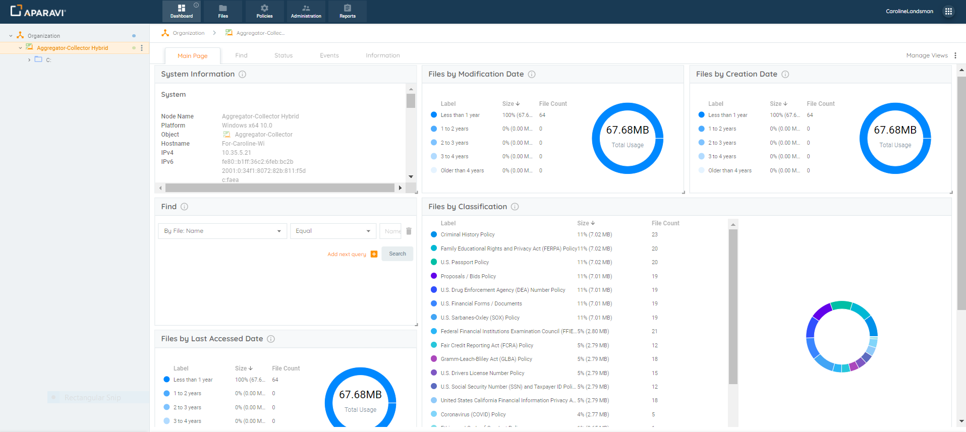 Dashboard Main Page Subtab – Aparavi Support