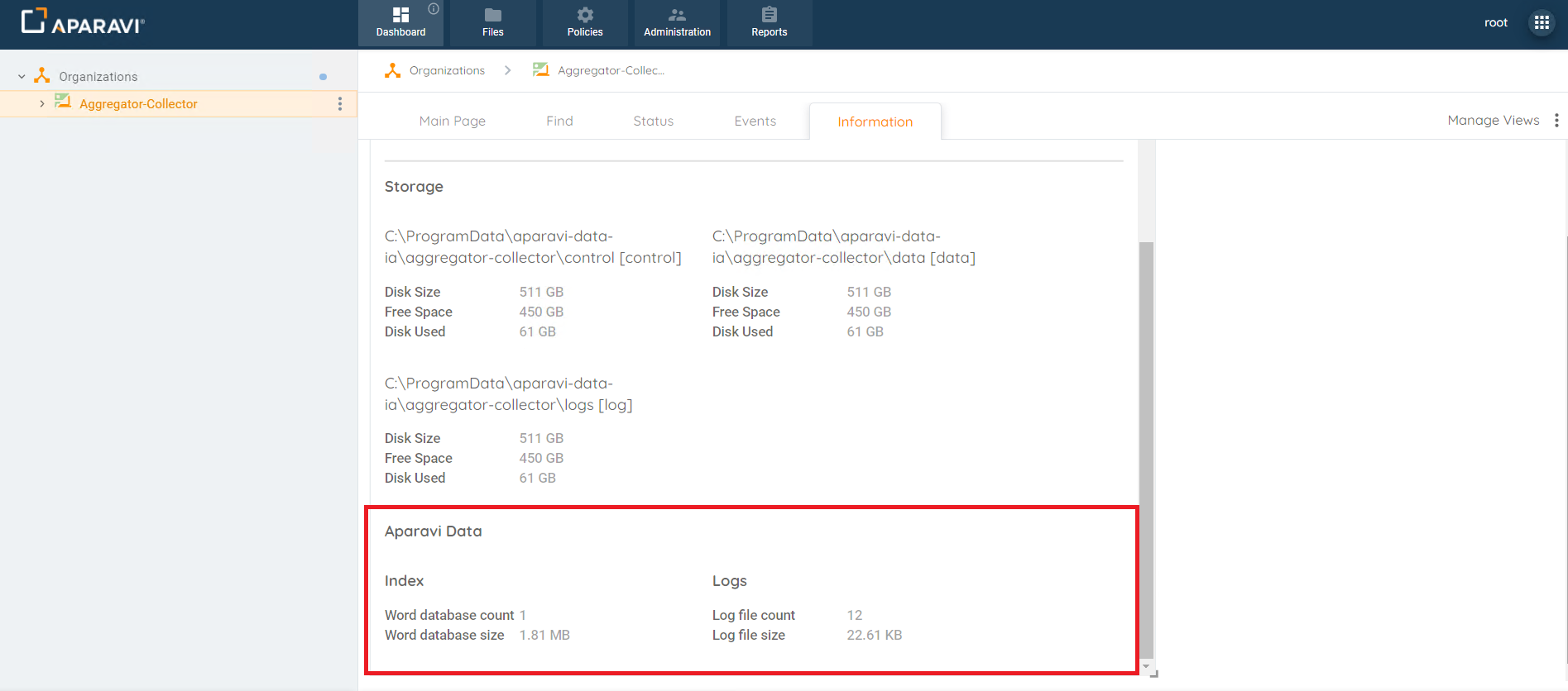 Dashboard Information Subtab – Aparavi Support