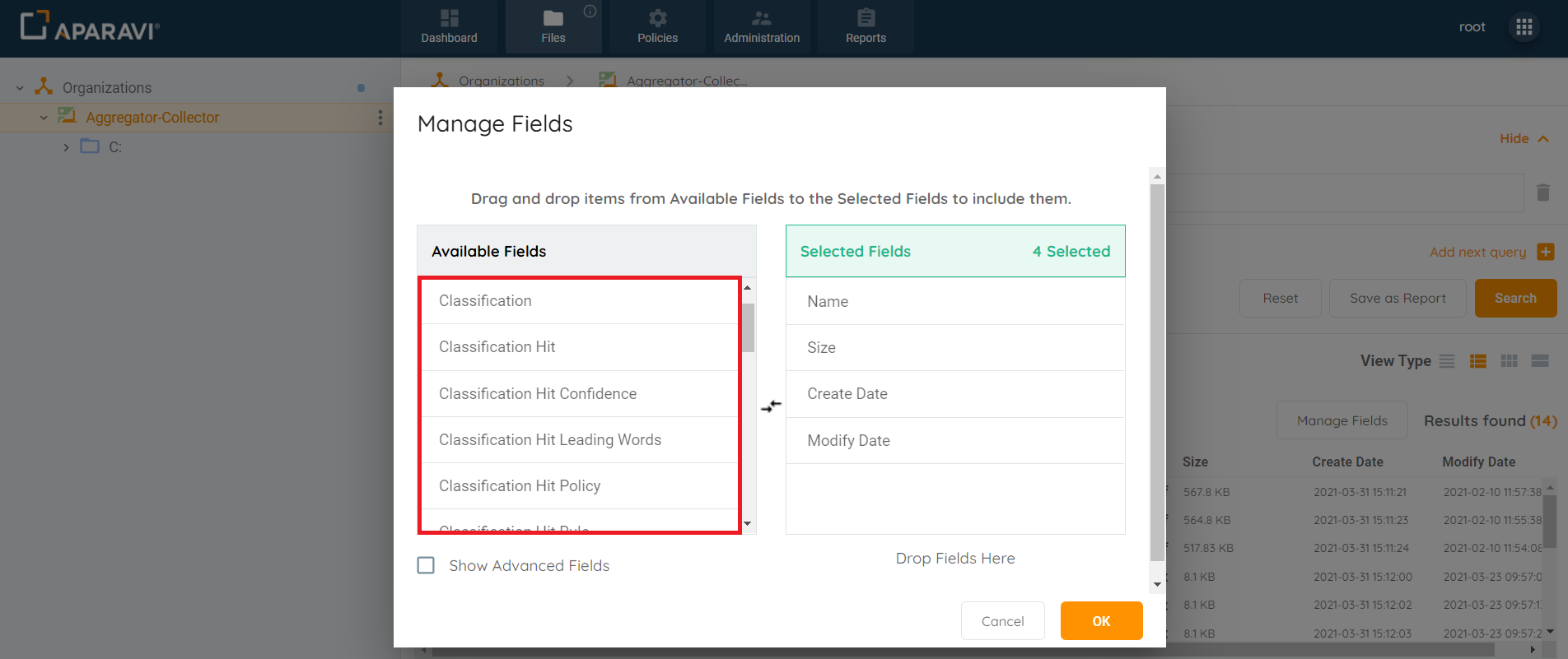 Search For Files by Classification Hits – Aparavi Support