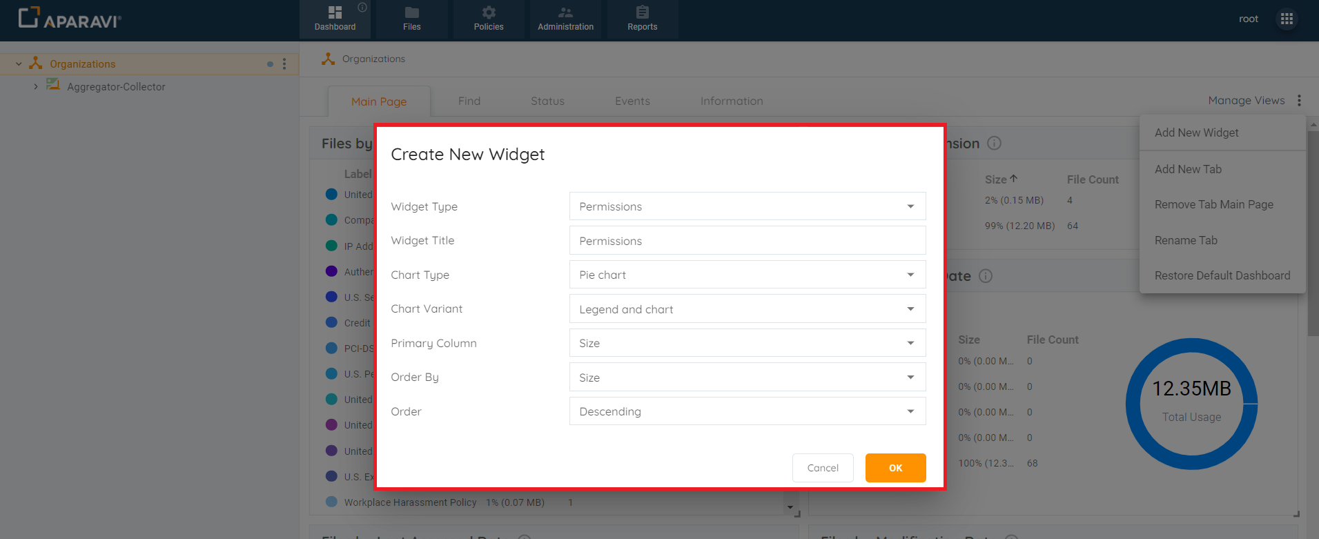 Dashboard Main Page Subtab – Aparavi Support