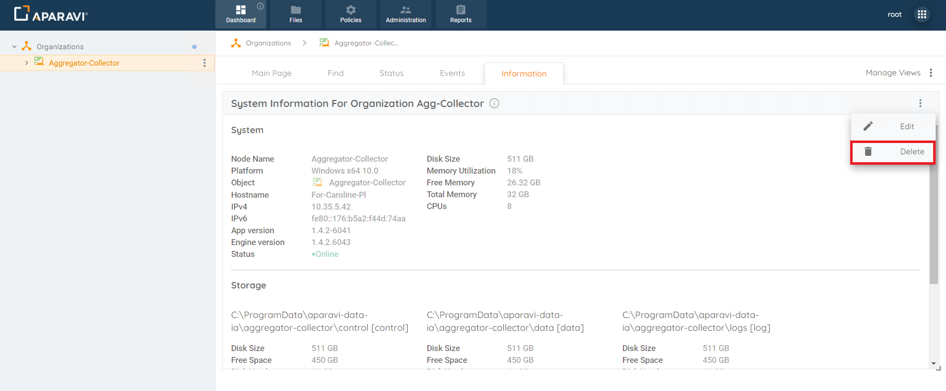 Dashboard Information Subtab – Aparavi Support