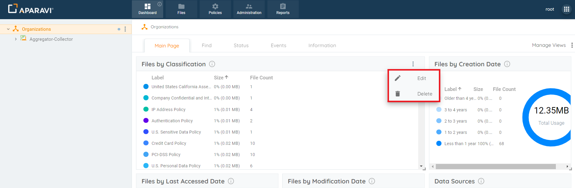 Dashboard Main Page Subtab – Aparavi Support