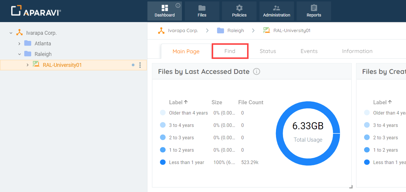 Dashboard Find Subtab – Aparavi Support