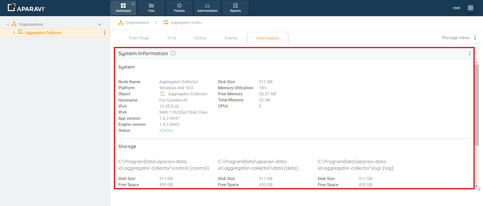 Dashboard Information Subtab – Aparavi Support