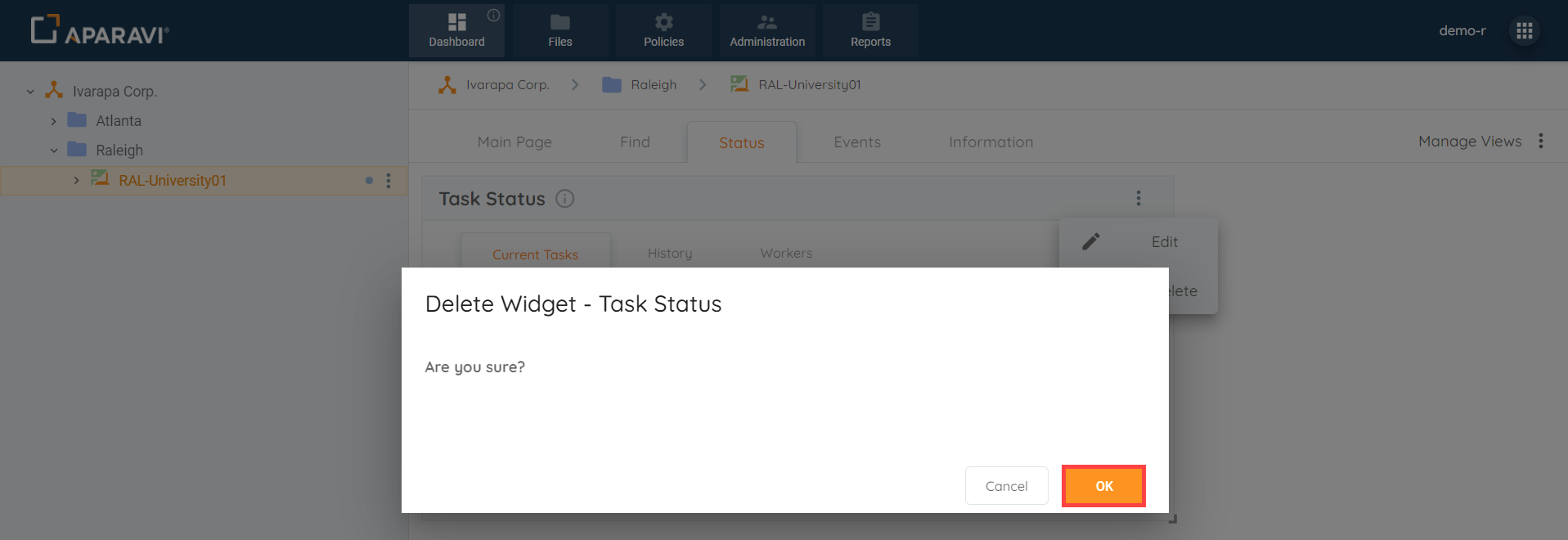 Dashboard Status Subtab – Aparavi Support