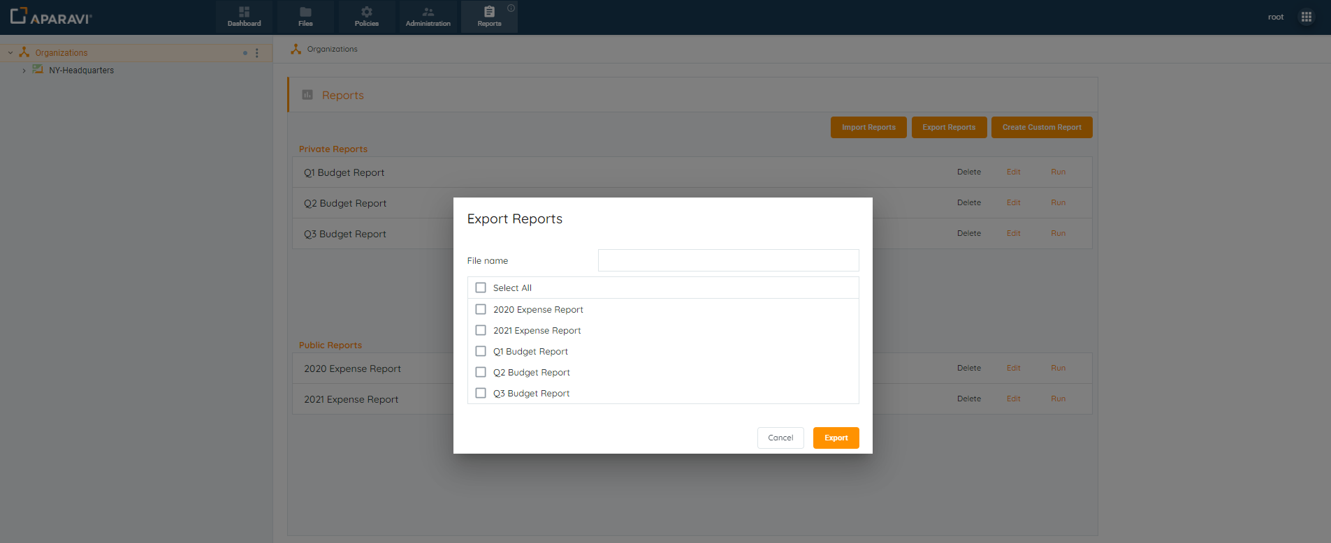 Exporting Saved Reports – Aparavi Support