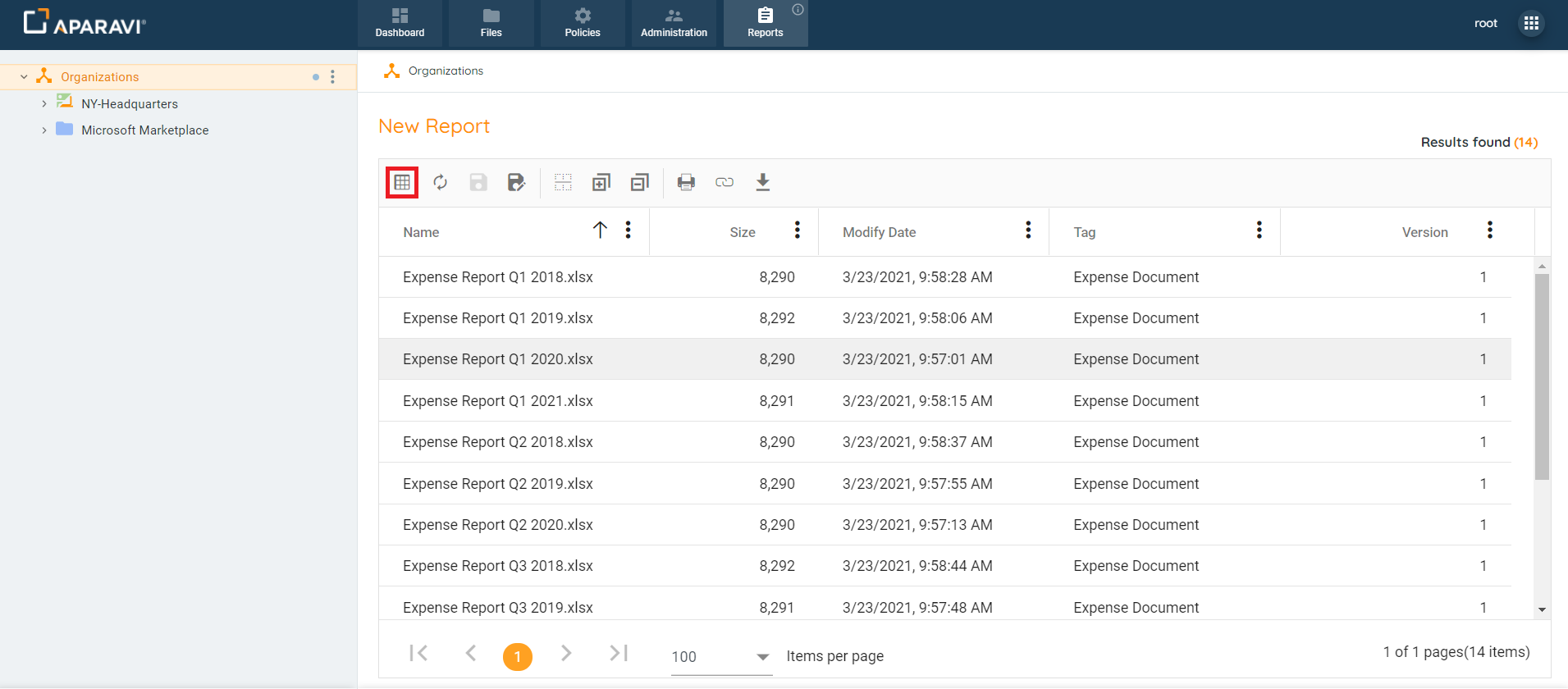 Report Query Toolbar Options – Aparavi Support