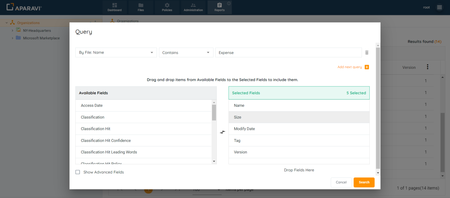 Report Query Toolbar Options – Aparavi Support