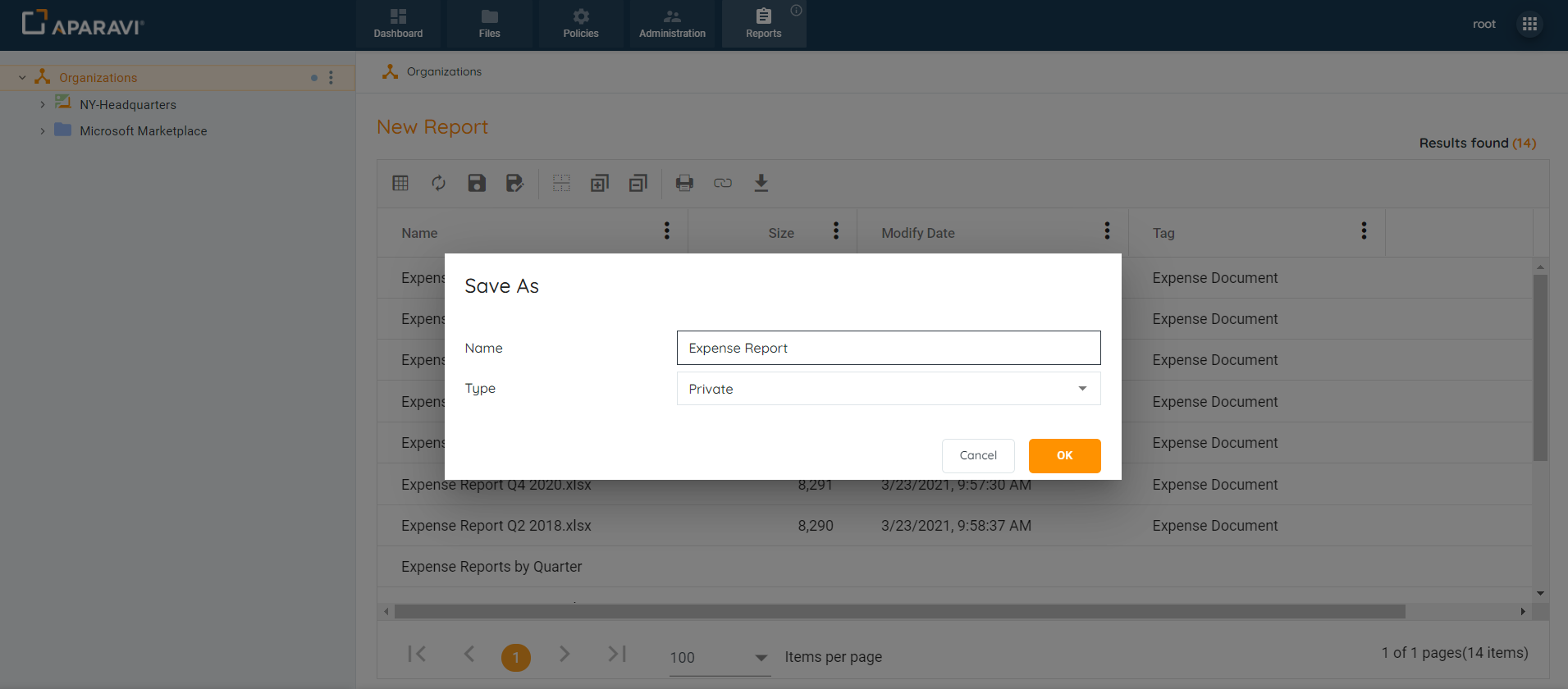 Report Query Toolbar Options – Aparavi Support