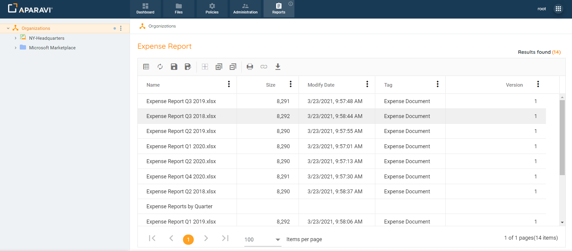 Report Query Toolbar Options – Aparavi Support