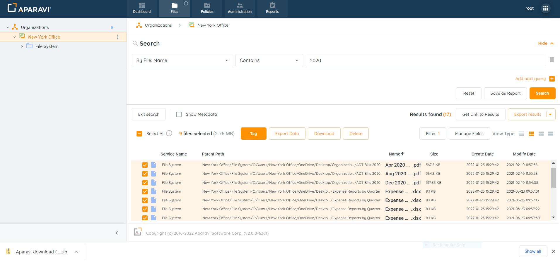 Manually Download Files by Select – Aparavi Support