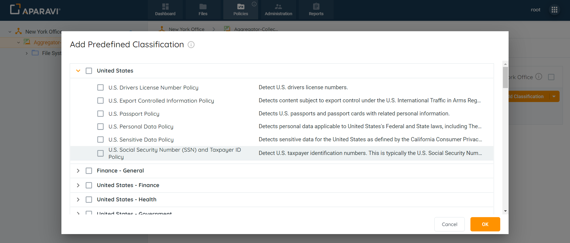 Predefined Classifications – Aparavi Support