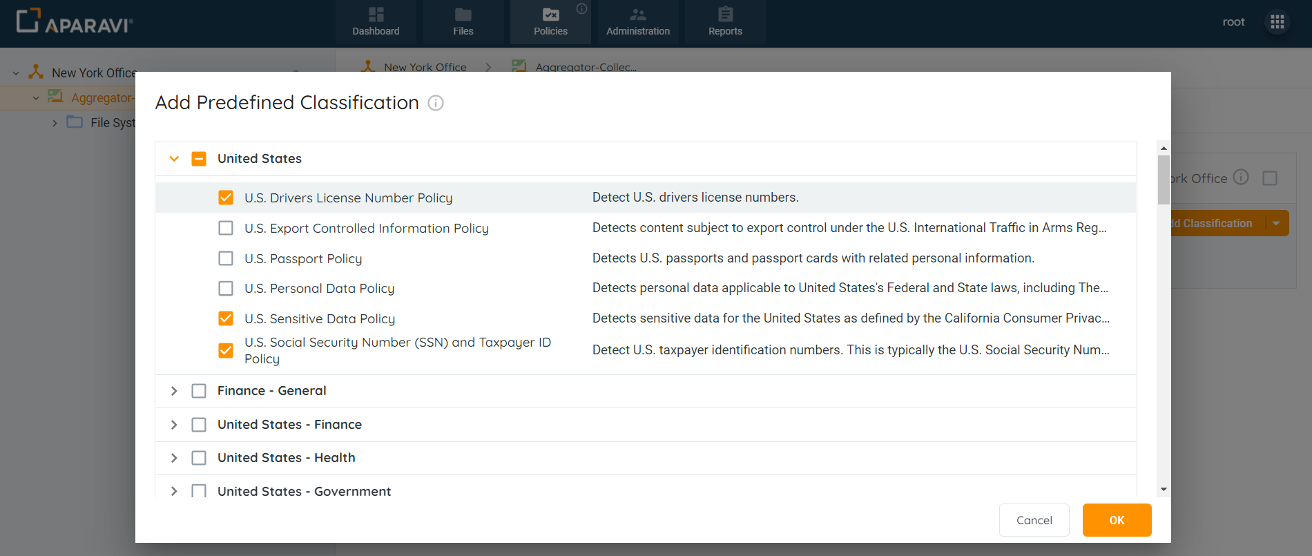 Predefined Classifications – Aparavi Support